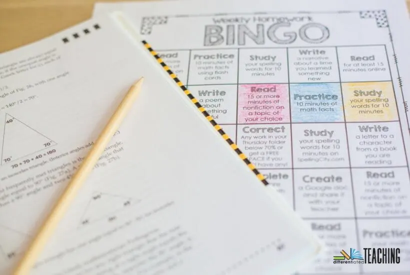 Homework Bingo - a differentiated homework solution that parents & kids ...